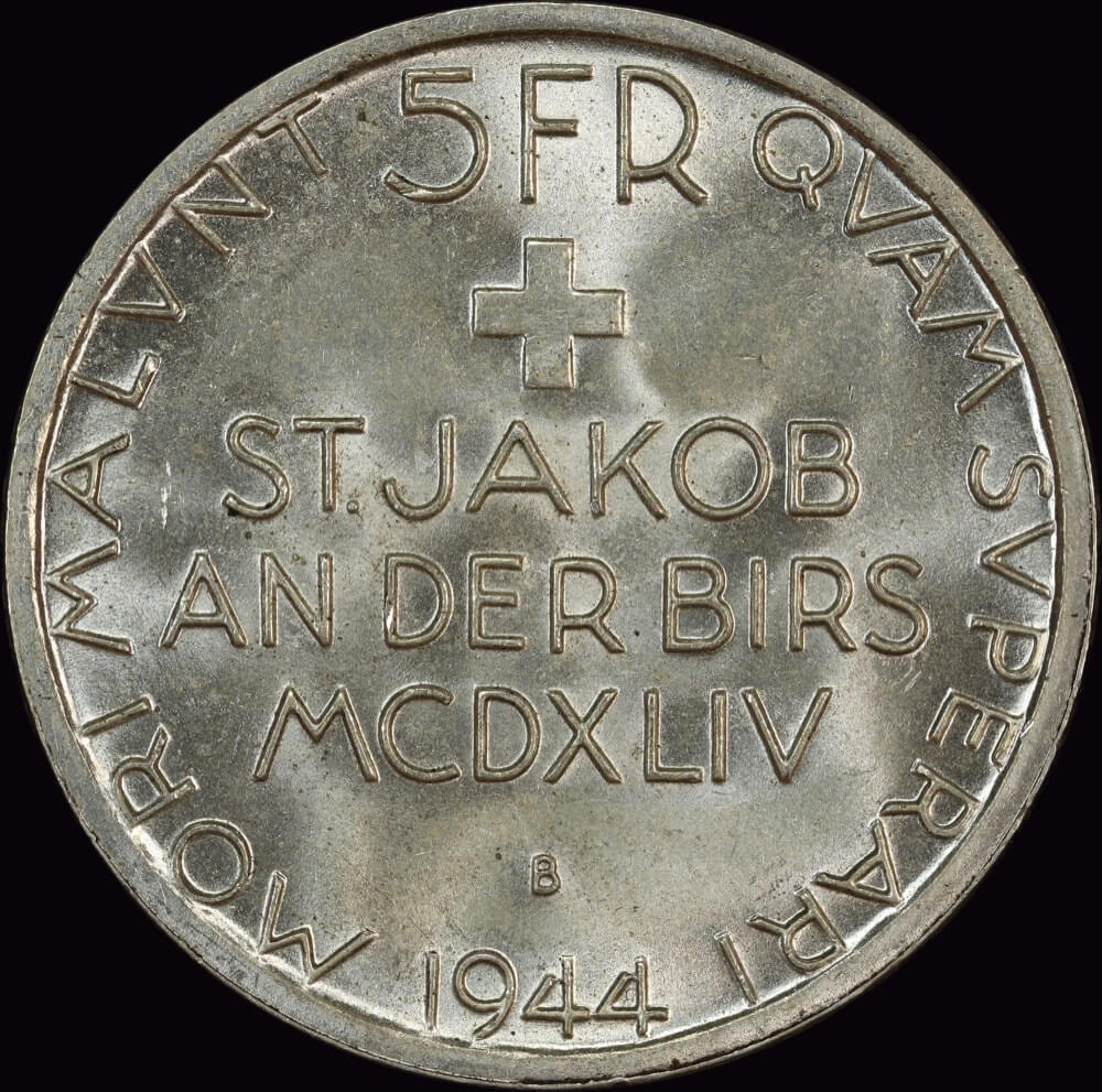 1944 Silver 5 Francs St Jakob Unc Switzerland | Sterling & Currency