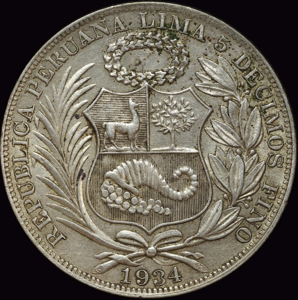 1934 Silver Sol about Unc Peru | Sterling & Currency