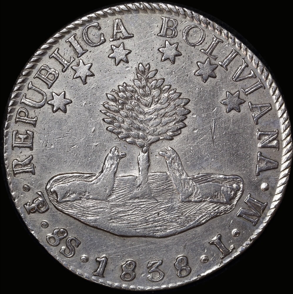 1838 Silver 8 Soles good VF Bolivia | Sterling & Currency