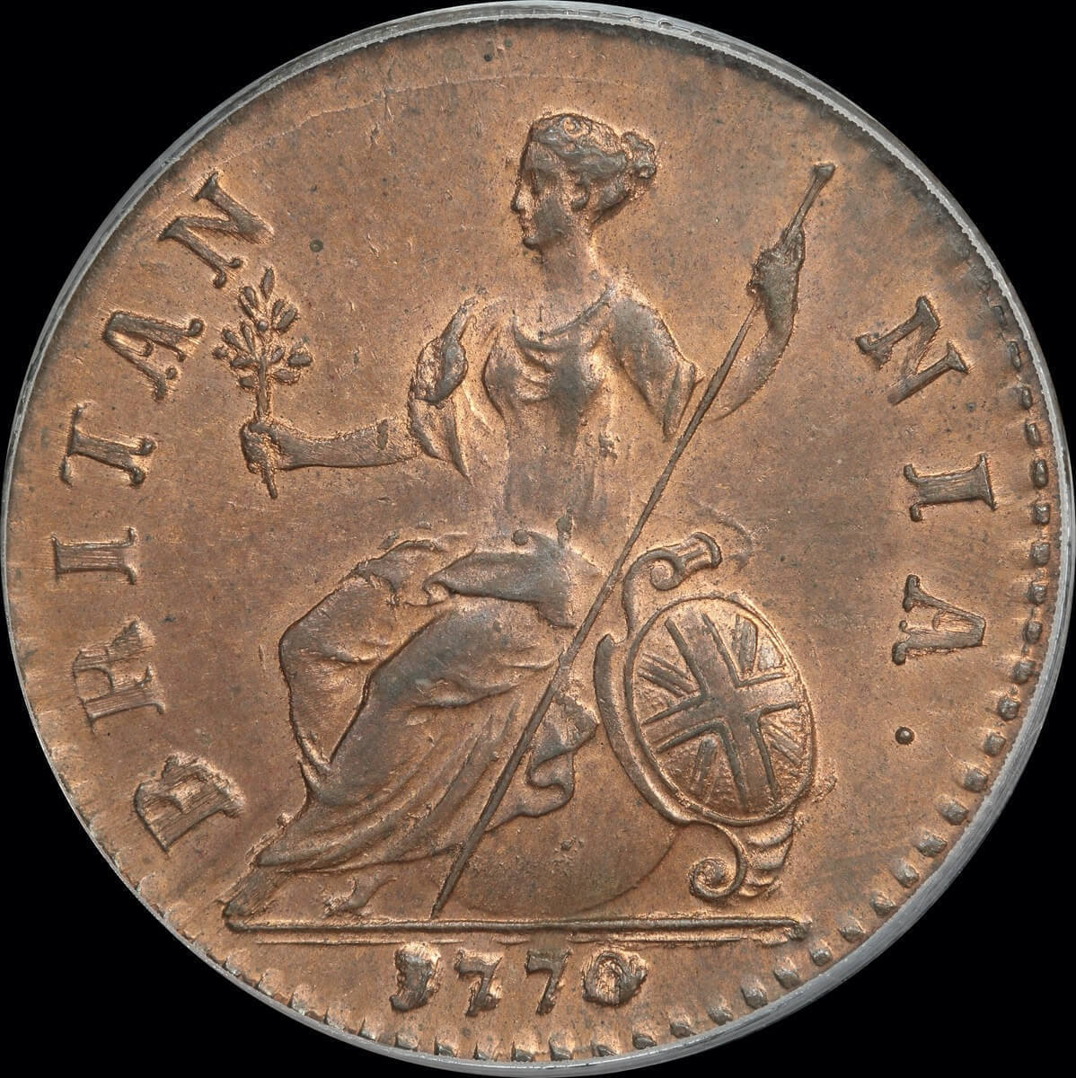 1770 Copper Halfpenny George III PCGS MS64RB | Sterling & Currency