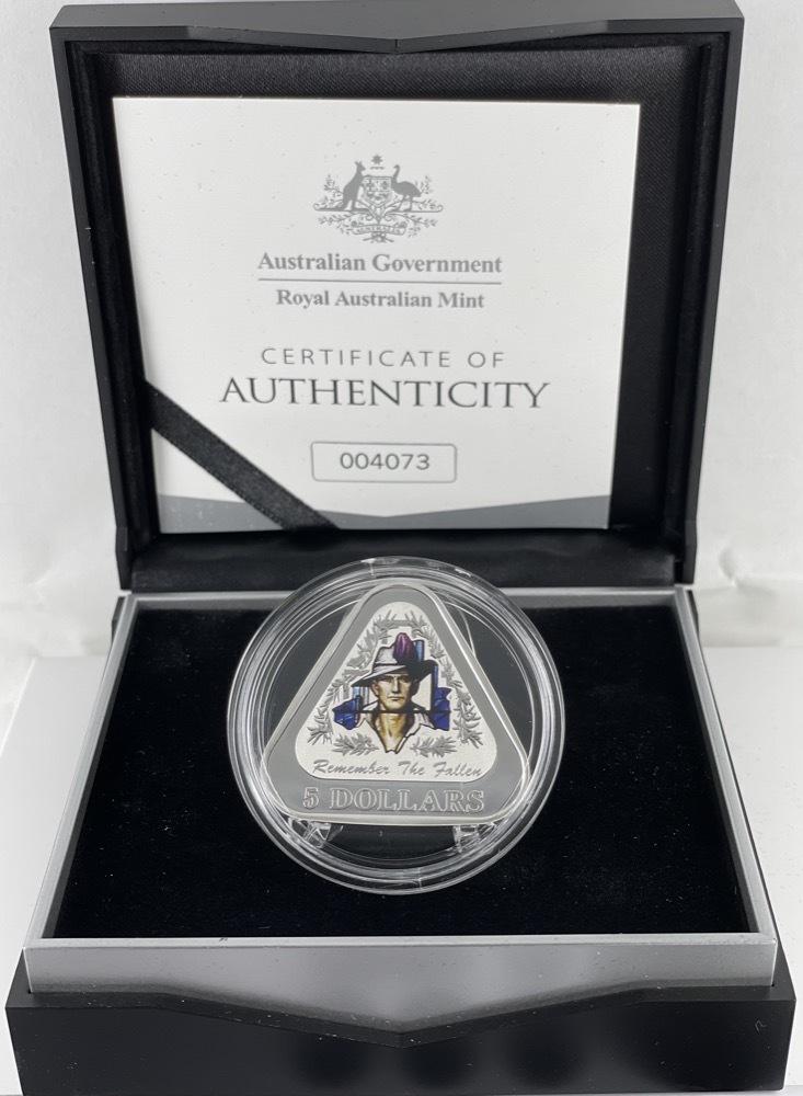 2016 Silver $5 Triangular Coin Remember Fallen | Sterling & Currency