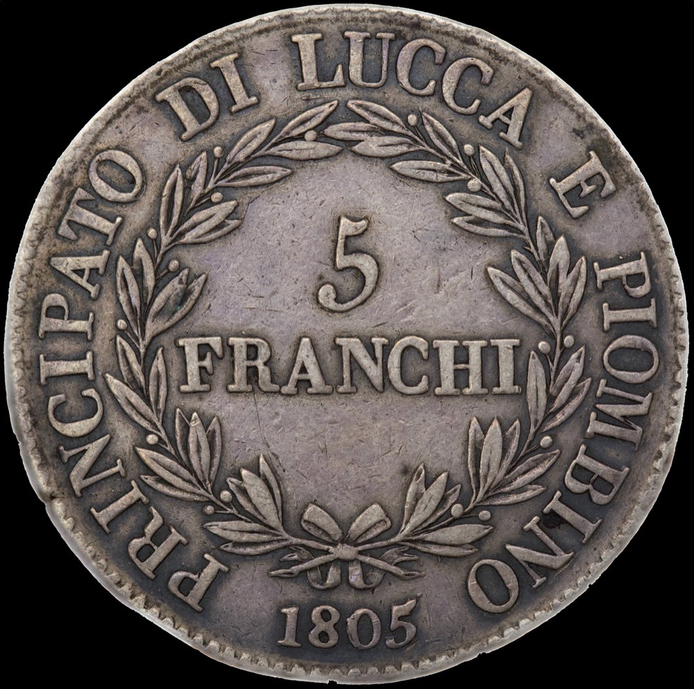 Italian States 1805 Silver 5 Franchi gF | Sterling & Currency