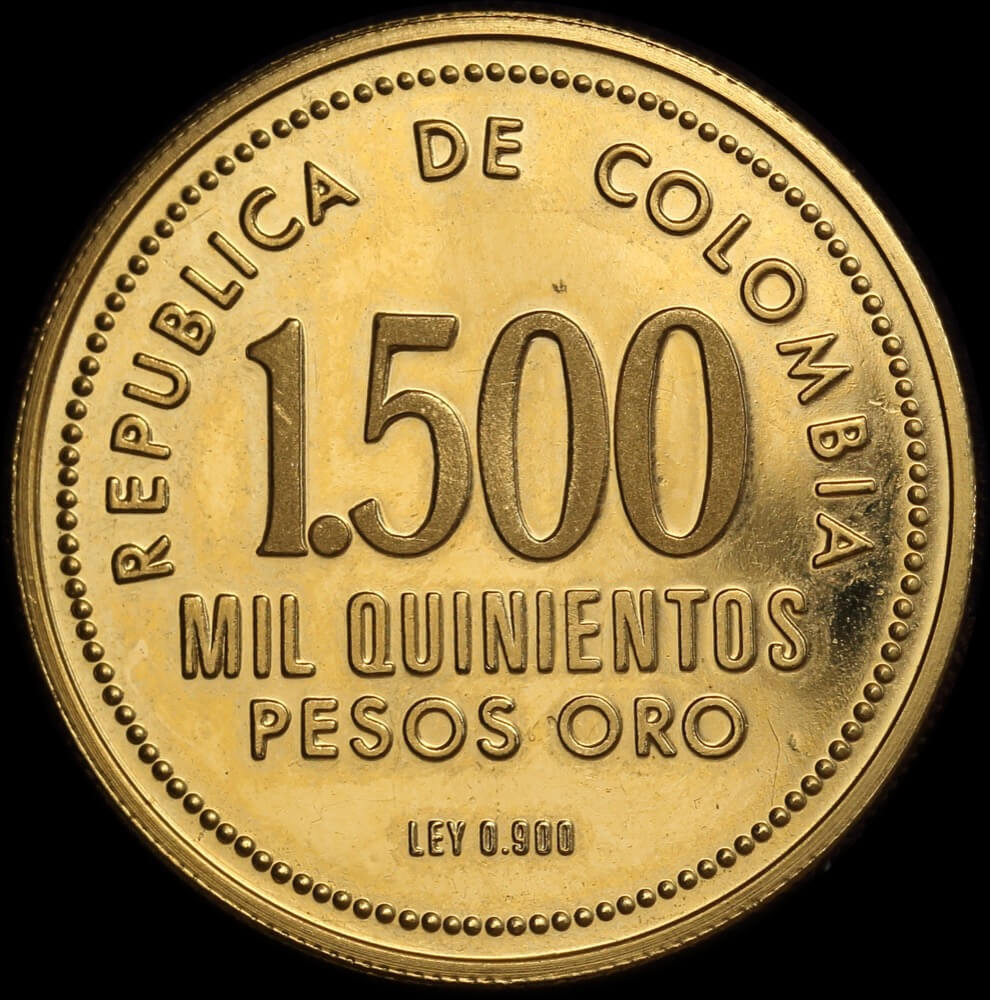Colombia 1973 Gold 1,500 Pesos Uncirculated | Sterling & Currency
