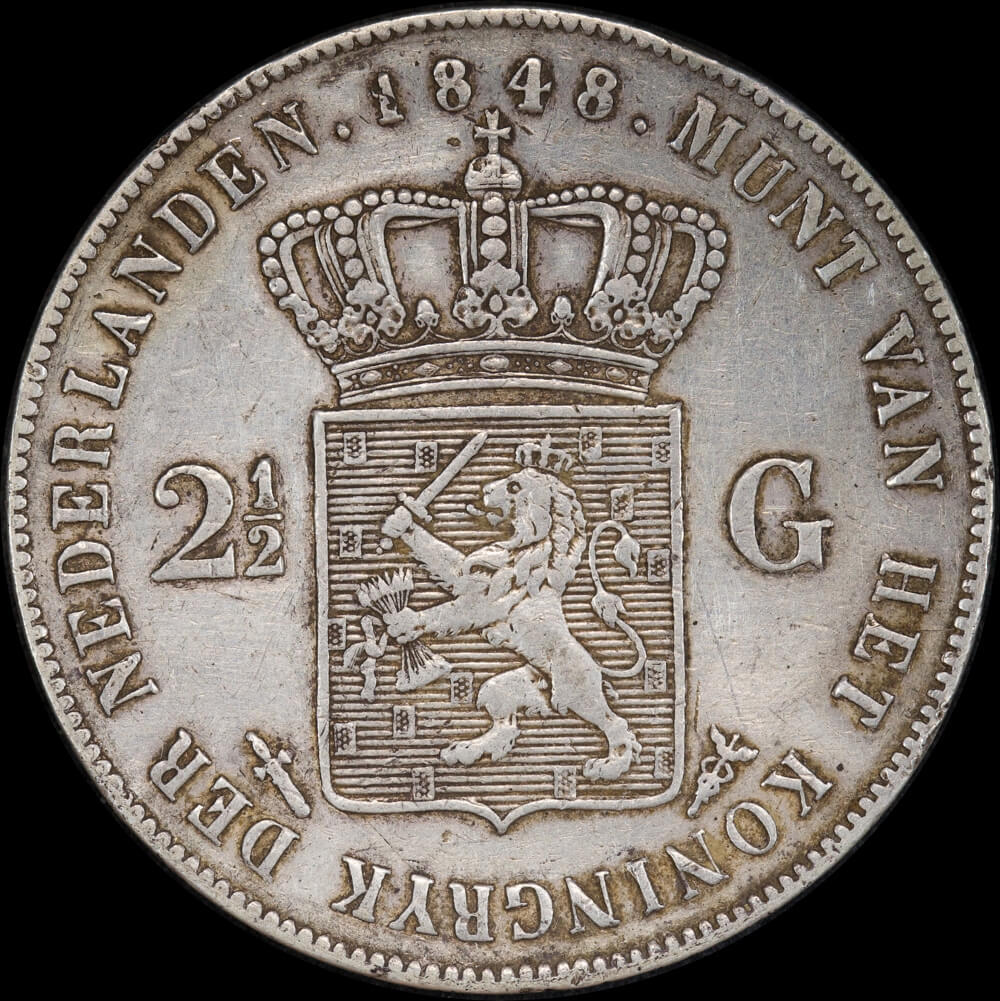Netherlands 1848 Silver 2 1/2 Guilder KM# 69 | Sterling & Currency
