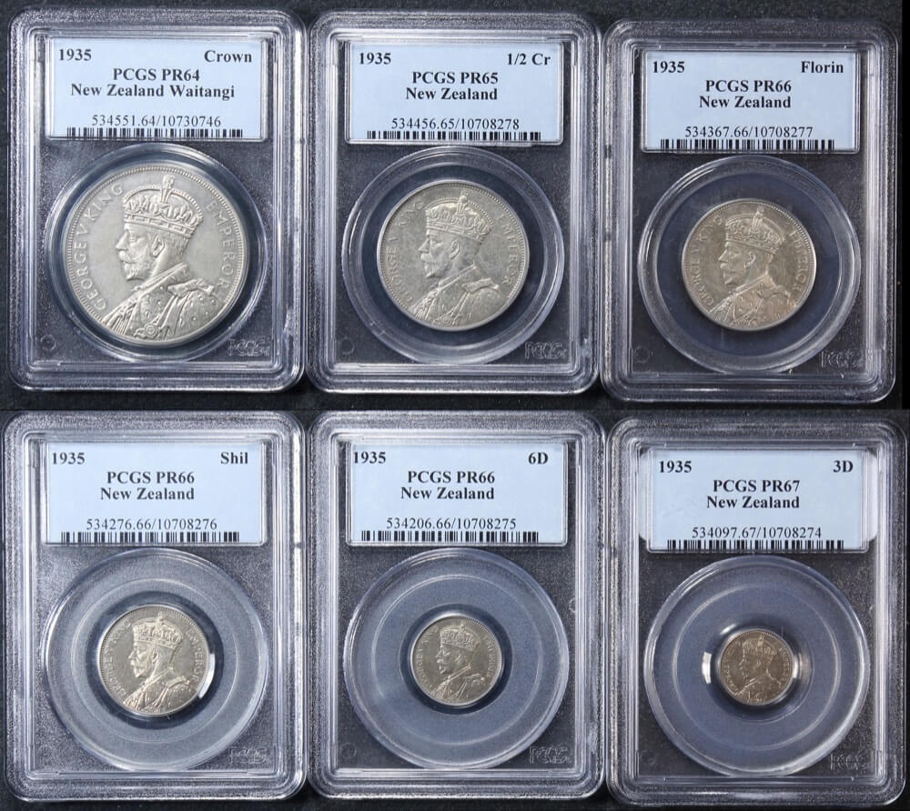 NZ 1935 Proof Coin Set Waitangi PCGS PR64 ~ PR67 | Sterling & Currency