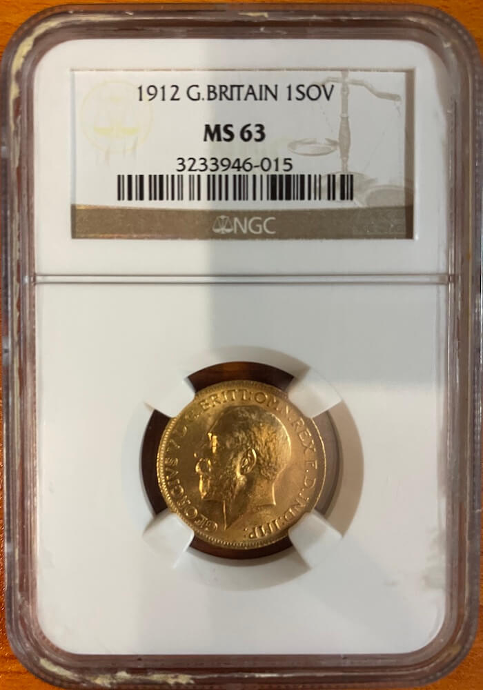 1912 Gold Sovereign George V S#3996 NGC MS63 | Sterling & Currency