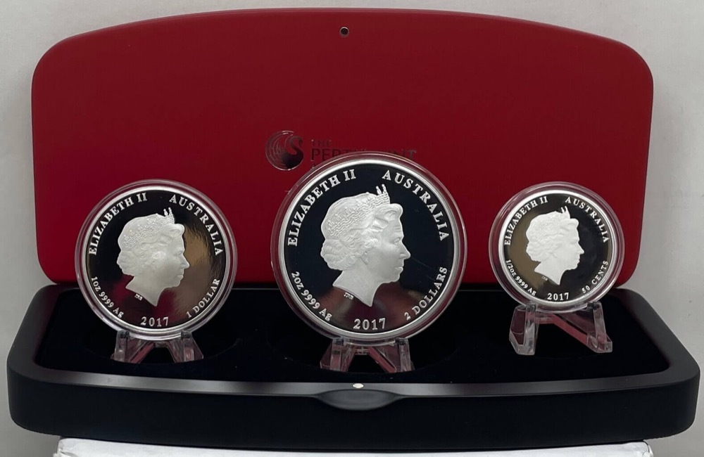 2017 Silver Lunar Rooster 3 Coin Proof Set | Sterling & Currency