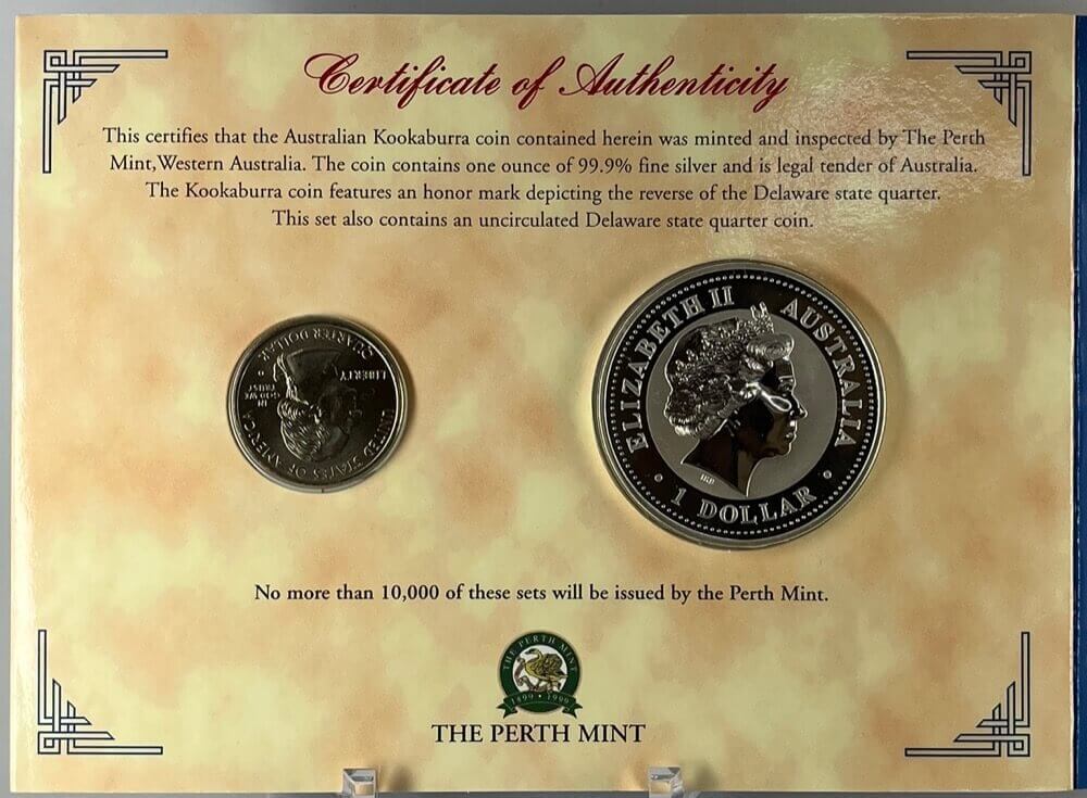 1999 Silver 1oz Kookaburra coin Privy Delaware | Sterling & Currency
