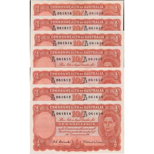 1936 Ten Shilling Consec Pair R11 about Unc | Sterling & Currency